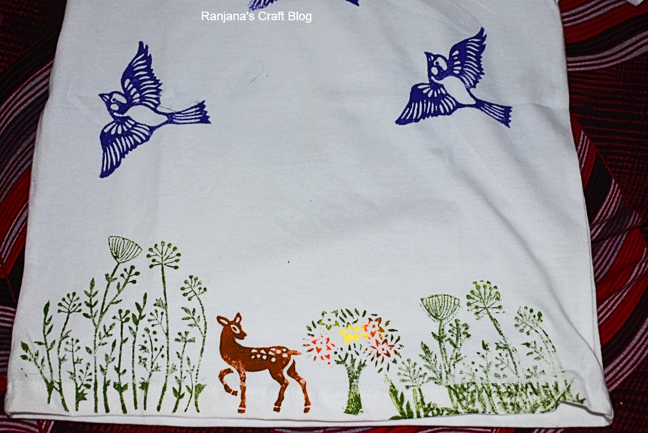 Block printing on a T-shirt - Ranjana's Craft Blog