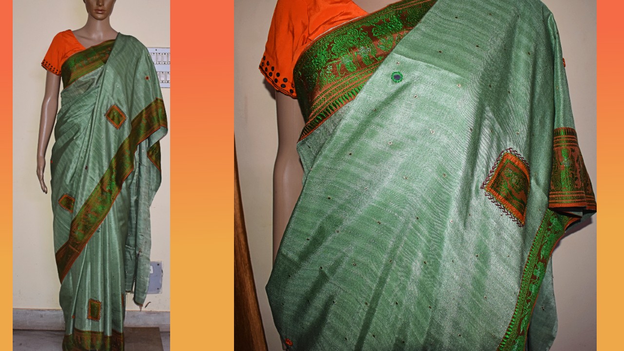 Designing a saree with old baluchari saree border - Ranjana's Craft Blog