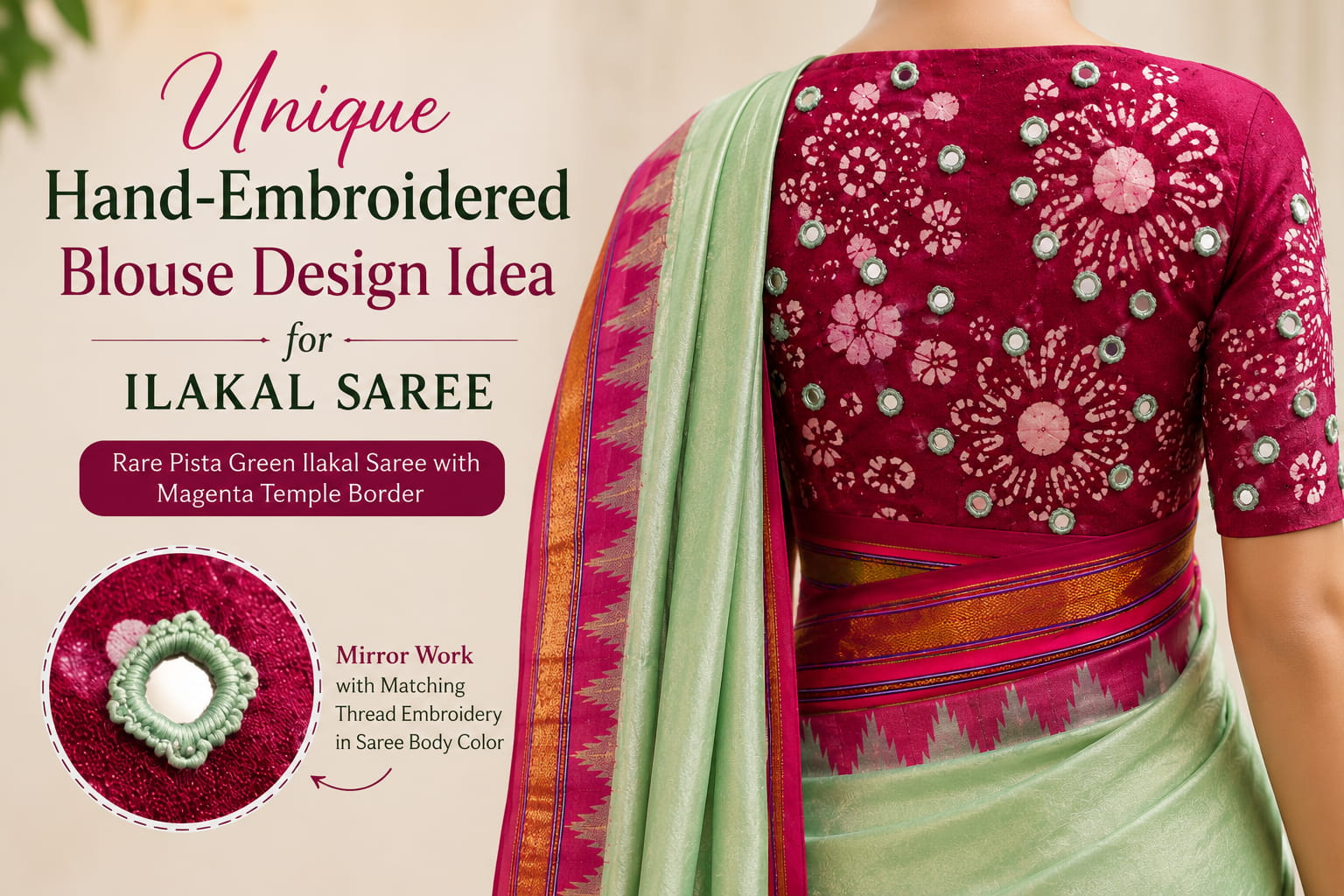 Unique Hand-Embroidered Blouse Design Idea for Ilakal Saree - Ranjana's ...